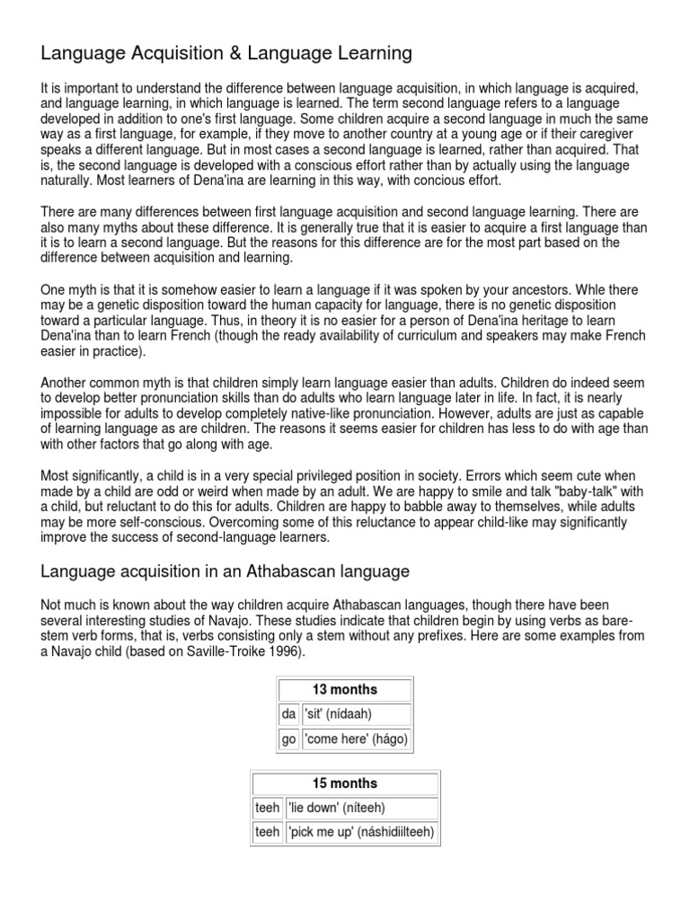 Differences Between Language Acquisition and Learning | PDF | Second Language | First Language