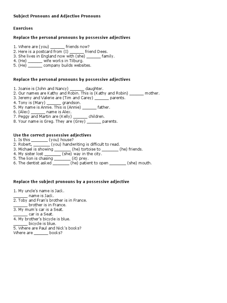 Adjective and Pronoun Exercises | PDF | Language Arts & Discipline