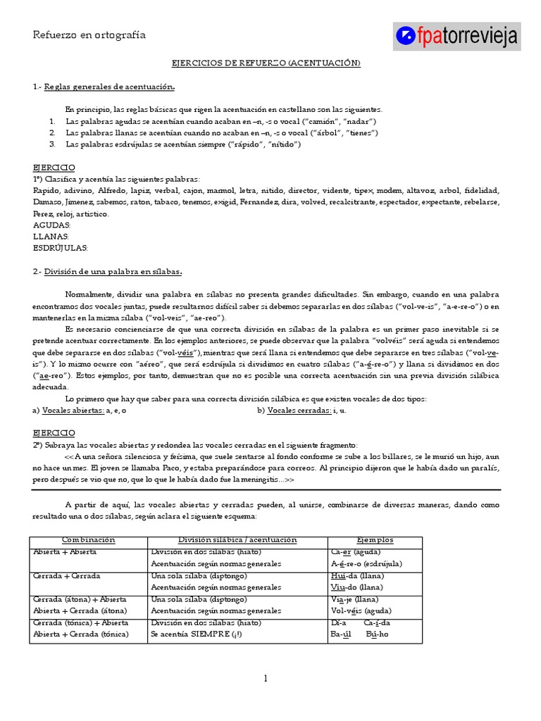 Reforzando la ortografía: acentuación, división silábica y tildes ...