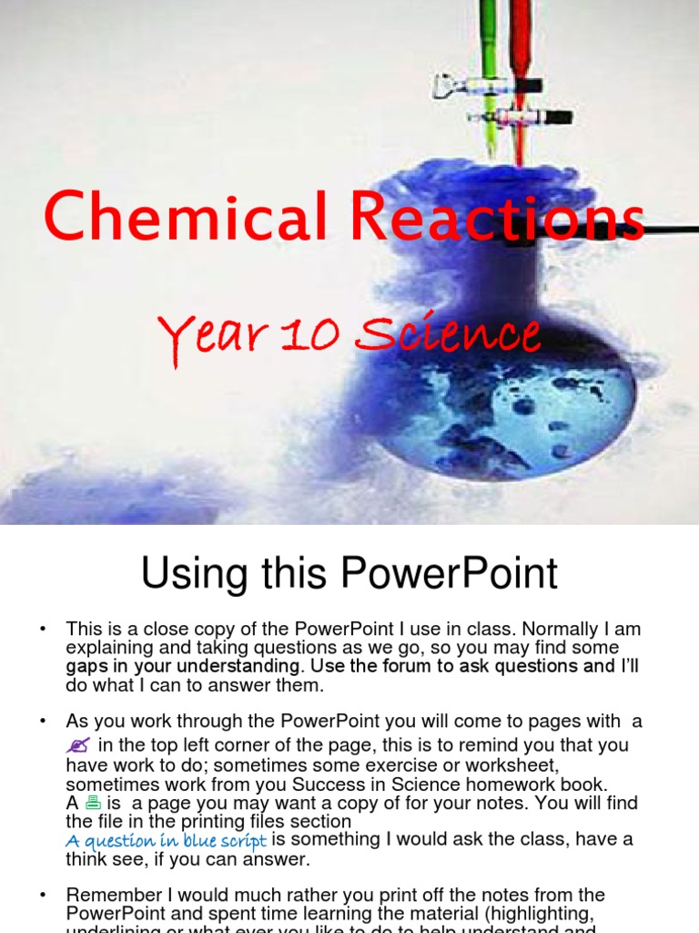 Chemical Reactions: Year 10 Science | PDF | Atomic Nucleus | Ion