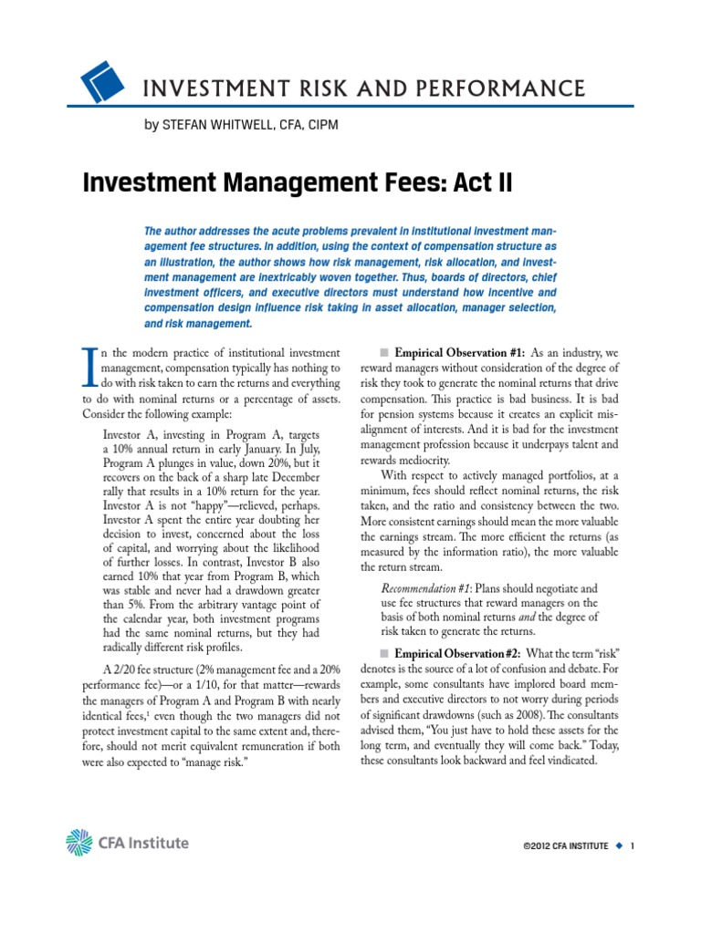 Investment Management Fee Structures: Act II | PDF | Investment ...