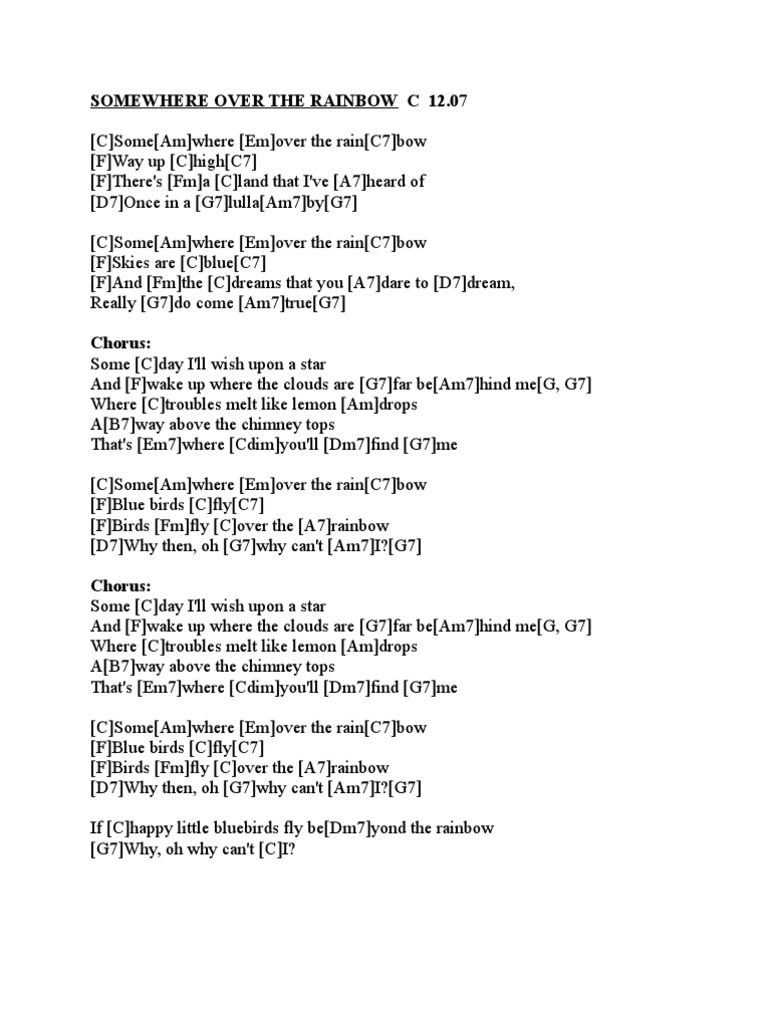Somewhere Over The Rainbow - C, G - 12.07 | PDF