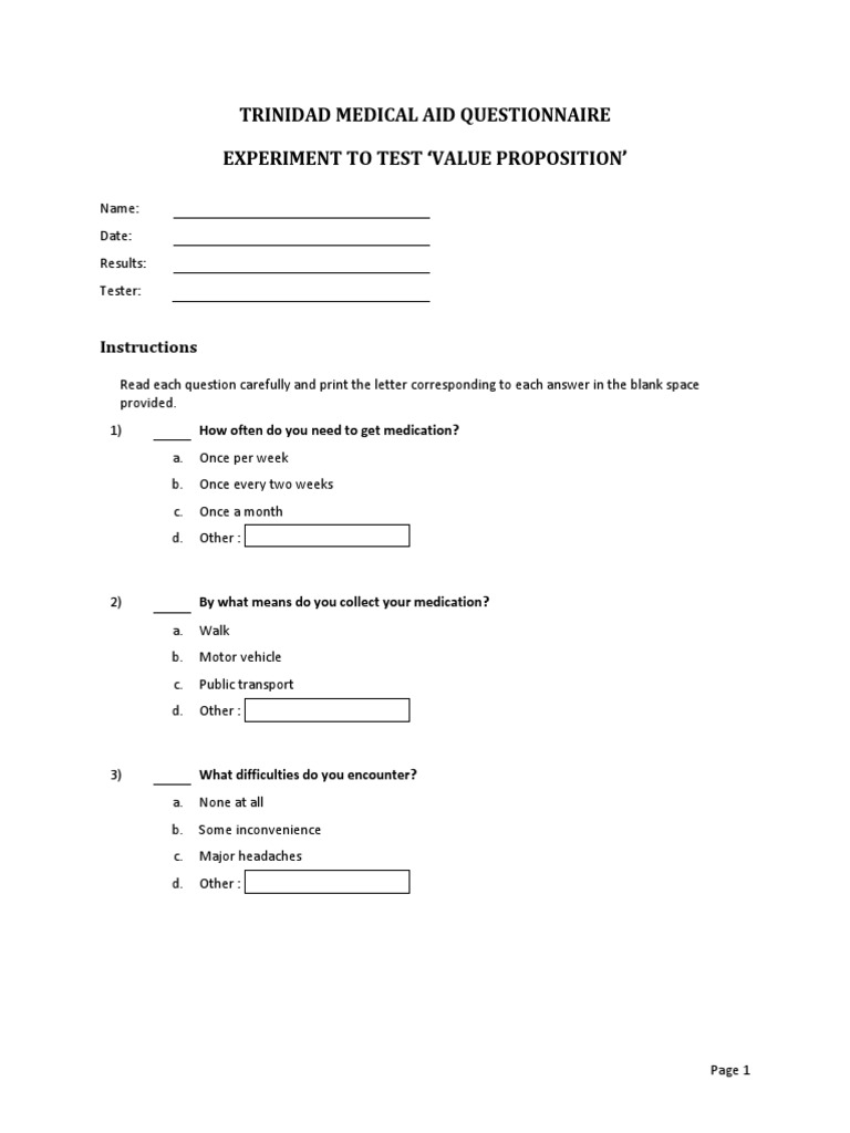 Trinidad Medical Aid Survey Questionnaire | PDF