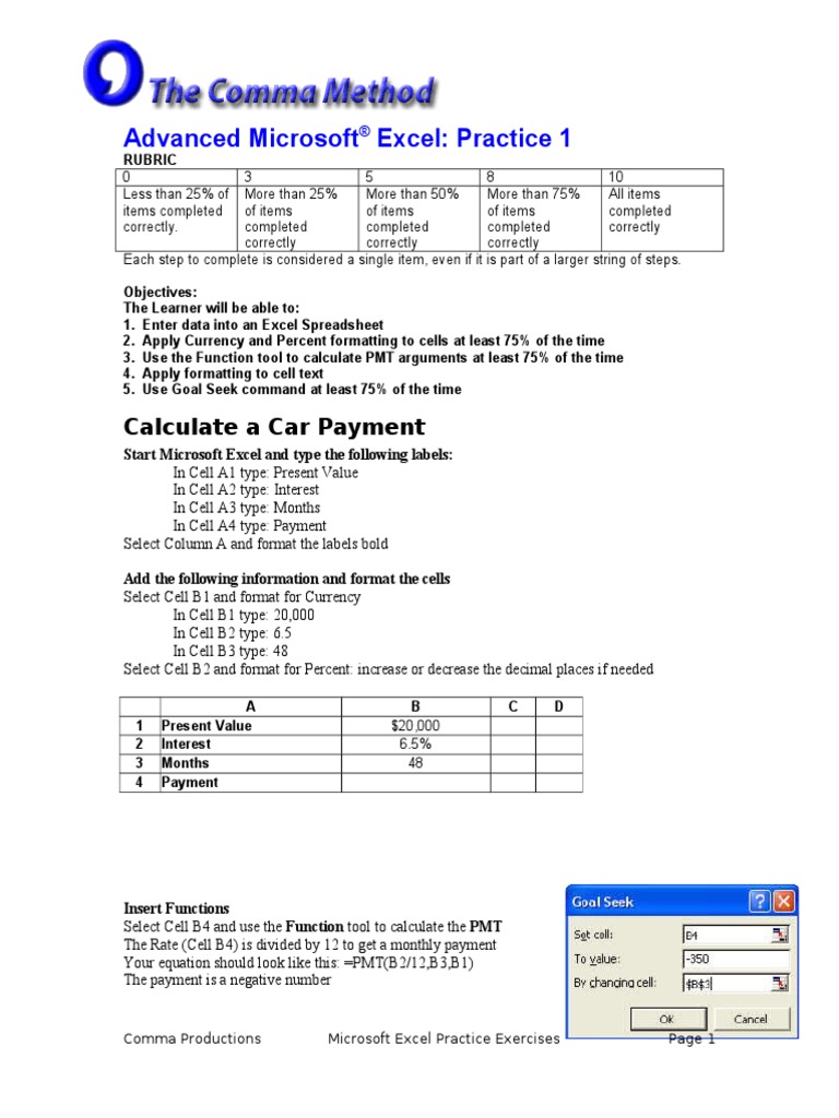 EXCEL Advanced Practice Activities | PDF | Spreadsheet | Microsoft Excel