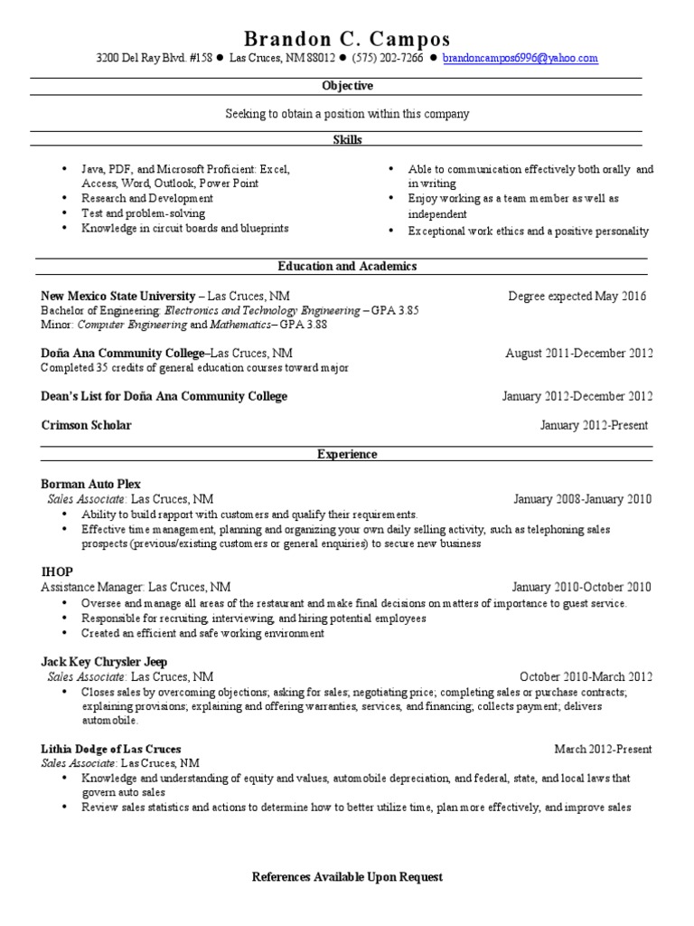 Brandon Resume | PDF | Sales | Engineering