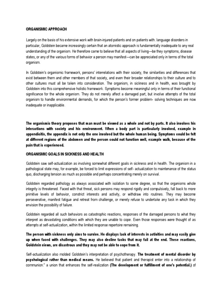 Organismic Approach | PDF | Self Actualization | Psychotherapy