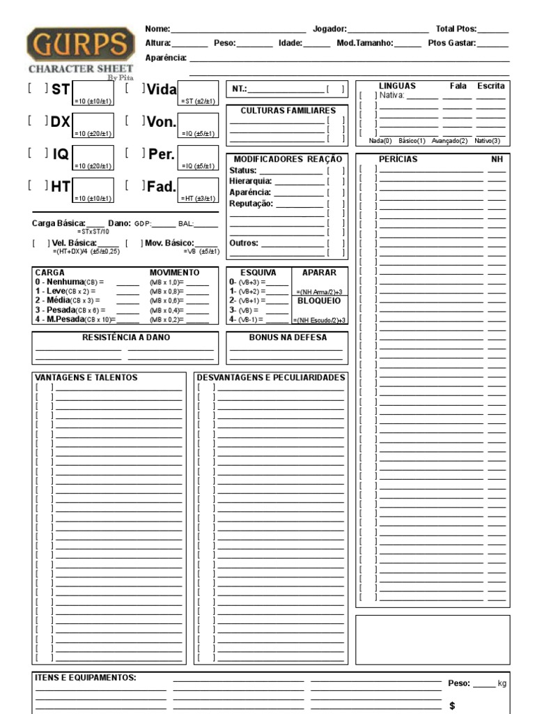 RPG - Gurps 4 Ed - Ficha | PDF