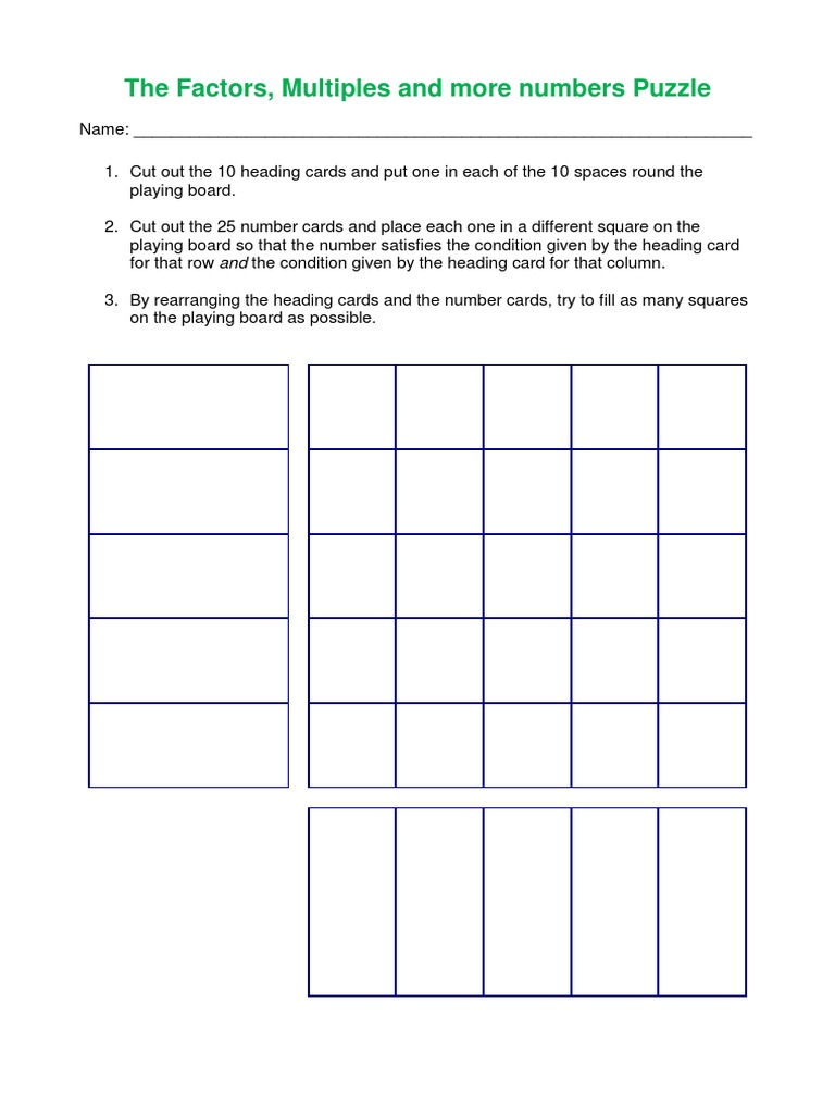 Numbers Puzzle: Factors & Multiples Game | PDF