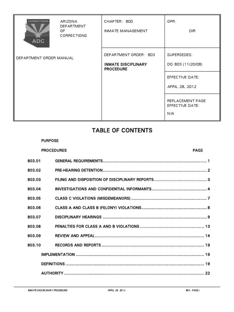 AZ DOC DO 803 Discipline | PDF | Witness | Plea