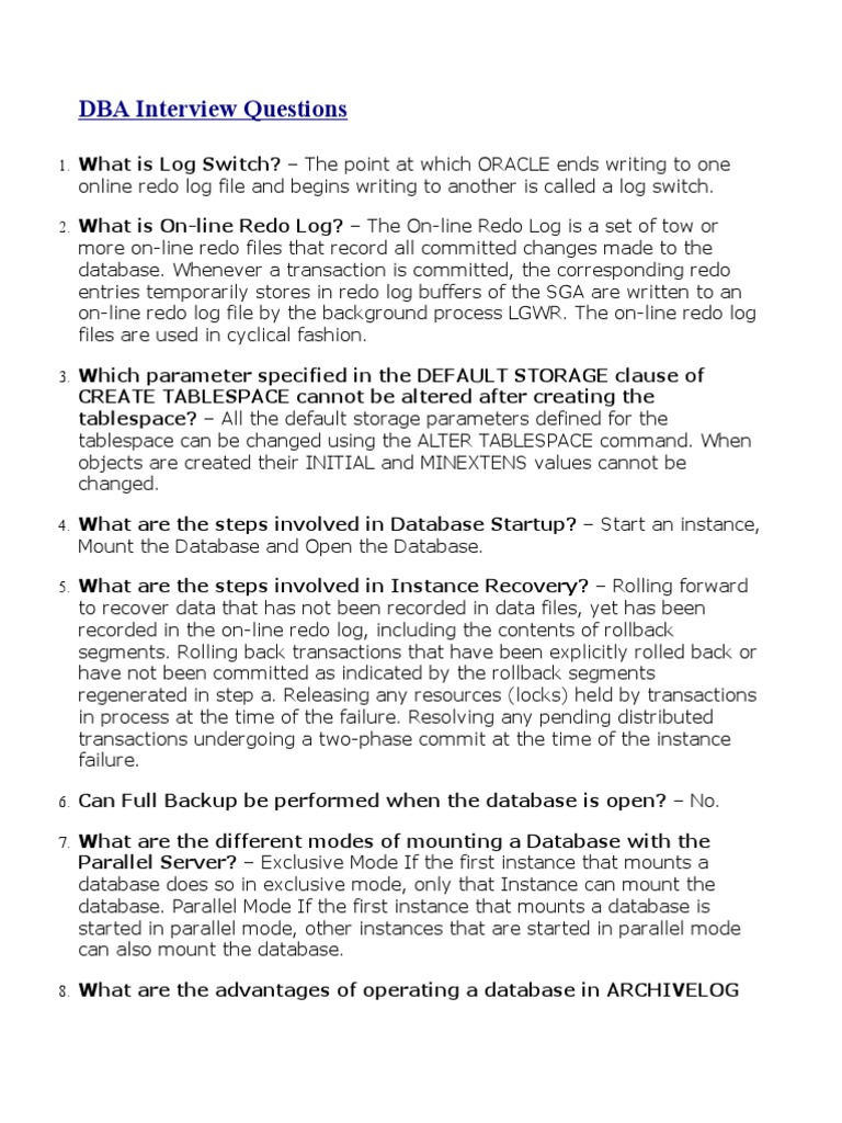 DBA Questions | Download Free PDF | Oracle Database | Database Index