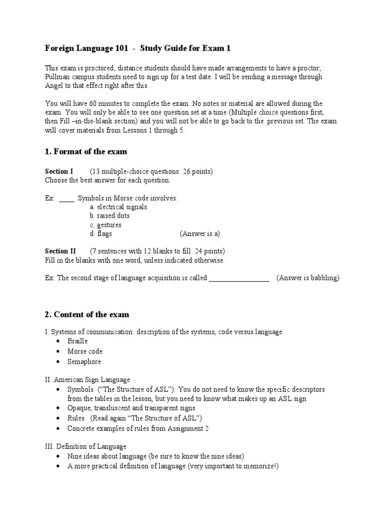 World of Languages Exam 1 Study Guide | PDF