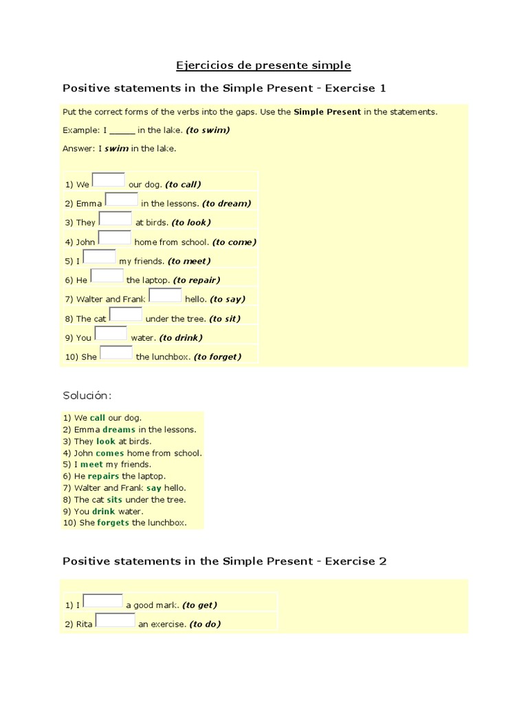 Ejercicios de Presente Simple | PDF | Leisure