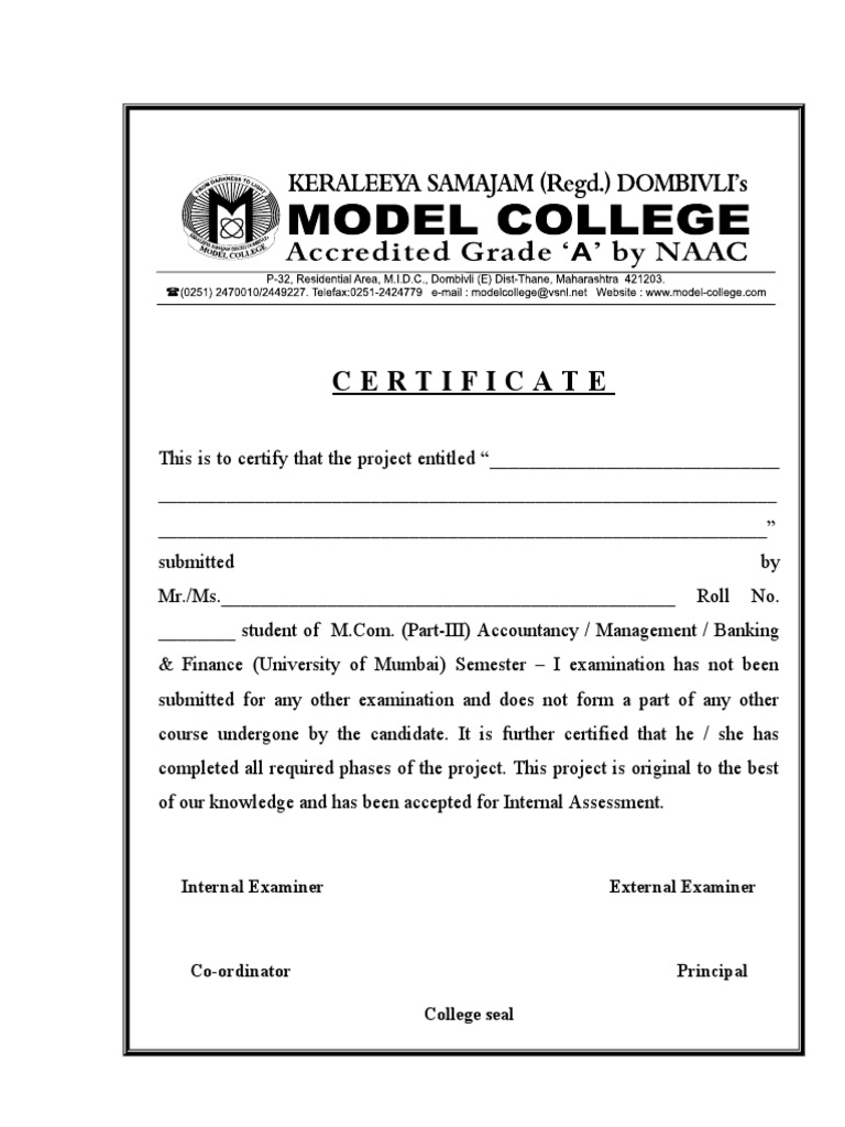 MCom Project Certificate Title | PDF