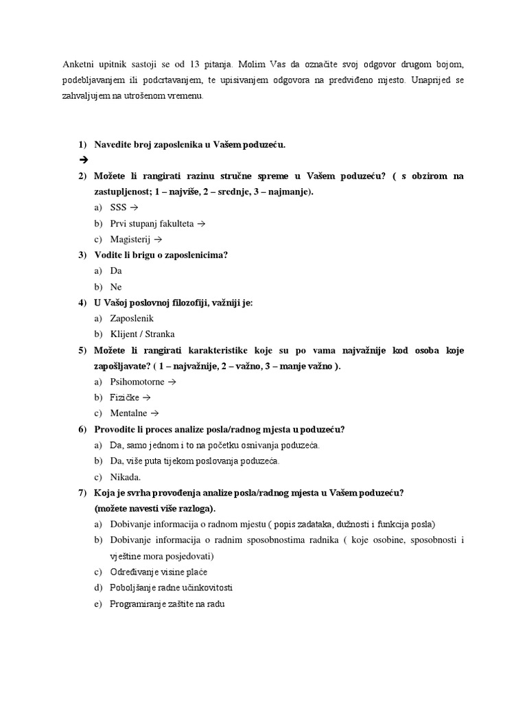 Anketni Upitnik | PDF