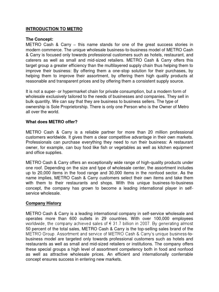 Introduction To Metro | PDF | Retail | Grocery Store