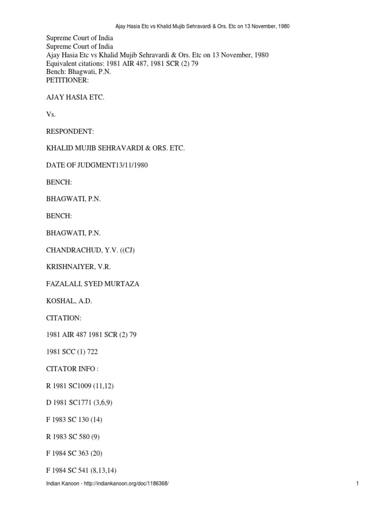 Ajay Hasia v. Khalid Mujib Case Summary | PDF | Corporations | Government