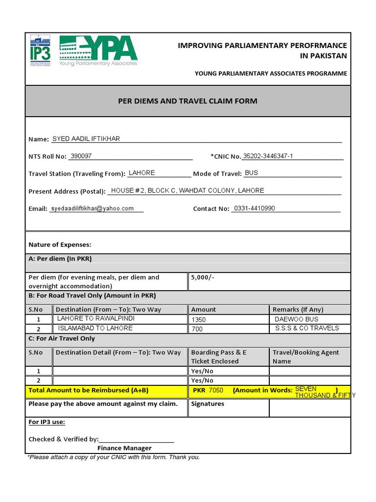 Travel Claim Form Instructions | PDF | Per Diem | Transport