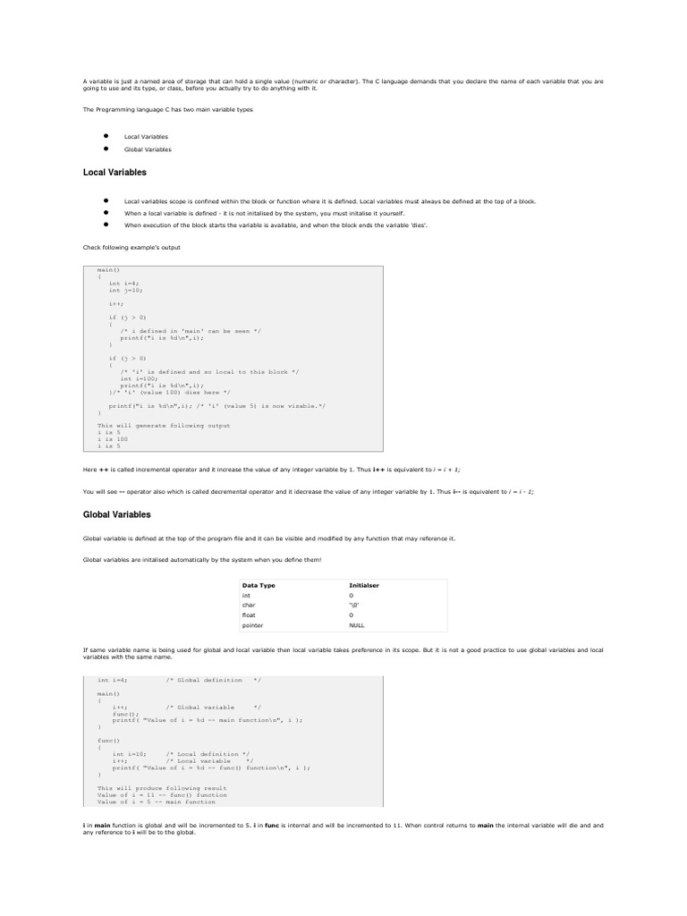 Local Variables: Data Type Initialser | PDF | Variable (Computer Science) | Integer (Computer ...