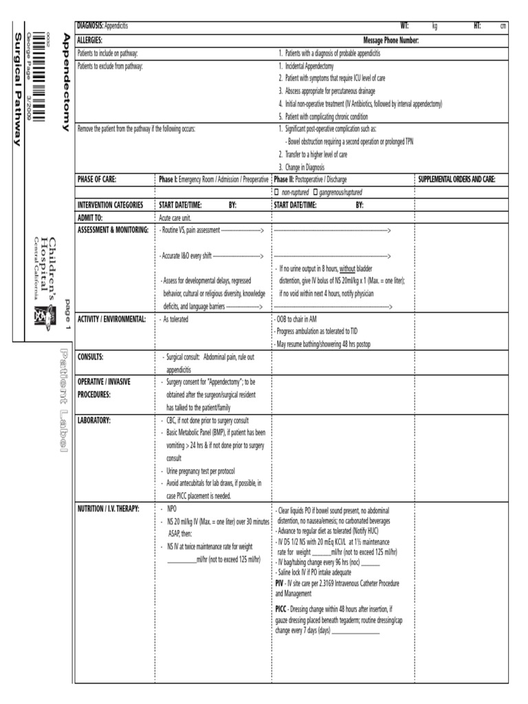 Appendectomy Pathway PDF | PDF