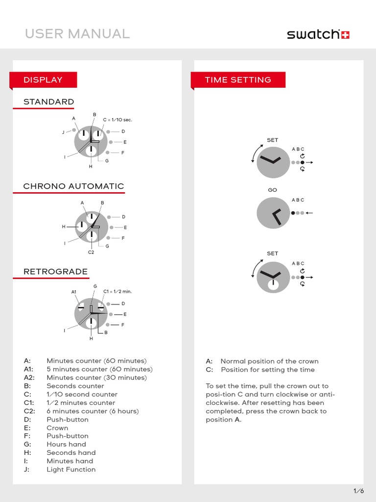 Swatch Watch Time and Date Setting Guide | PDF