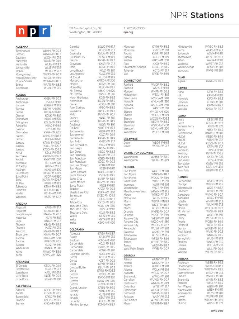NPR Station List by State | PDF | Travel