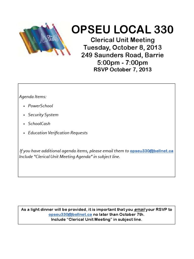 Opseu Local 330: Clerical Unit Meeting Tuesday, October 8, 2013 249 ...