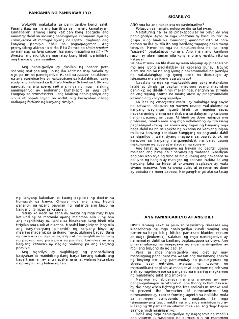 Panganib NG Paninigarilyo | PDF Panganib NG Paninigarilyo | PDF