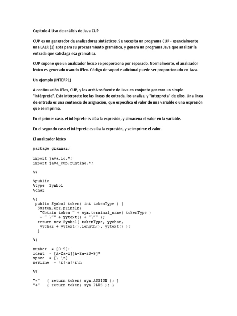 Capítulo 4 Uso de Análisis de Java CUP | PDF | Java (lenguaje de programación) | Interfaz de ...