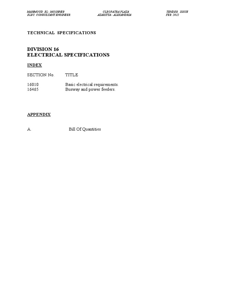 Division 16 Electrical Specifications | PDF