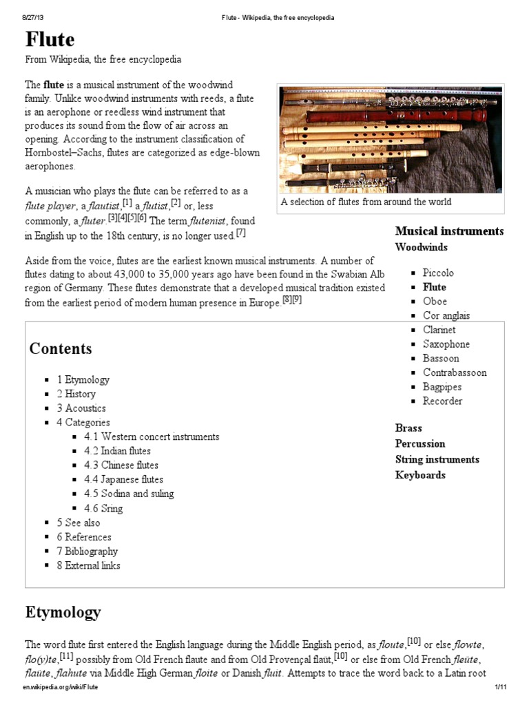 Flute - Wikipedia, The Free Encyclopedia | PDF | Flute | Elementary ...