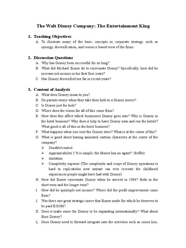 Disney's Corporate Strategy Analysis | PDF | The Walt Disney Company ...