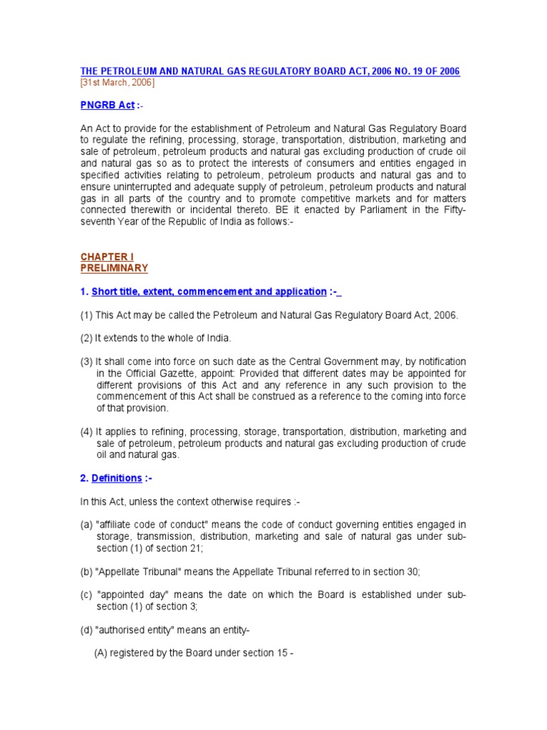 PNGRB Act 2006 Overview and Functions | PDF | Natural Gas | Liquefied ...