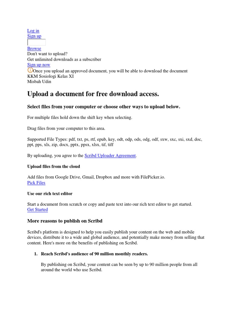 Upload A Document For Free Download Access.: Select Files From Your Computer or Choose Other ...