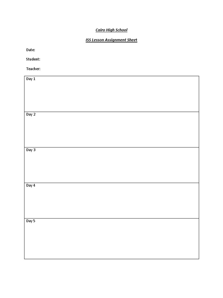 ISS Lesson Assignment Sheet | PDF