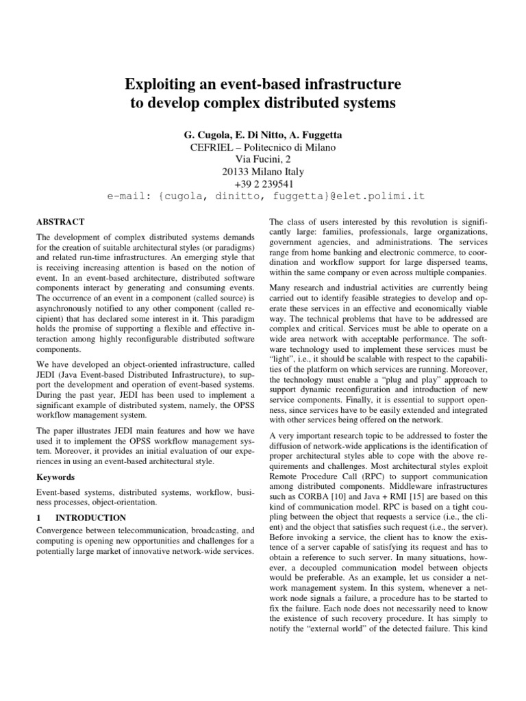 Exploiting An Event-Based Infrastructure To Develop Complex Distributed ...
