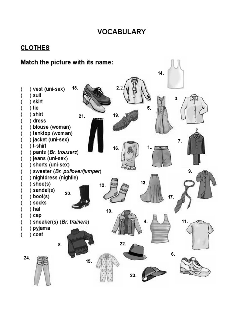 Vocabulary: Clothes Match The Picture With Its Name | PDF