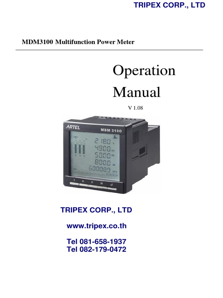 MDM3100 Power Meter Operation Manual | PDF | Ac Power | Electric Power