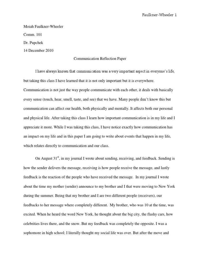 Comm Reflection Paper | PDF | Conversation | Communication