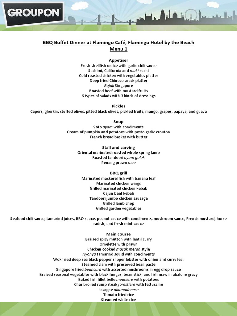 Flamingo BBQ Dinner Buffet | PDF | Curry | Pickling