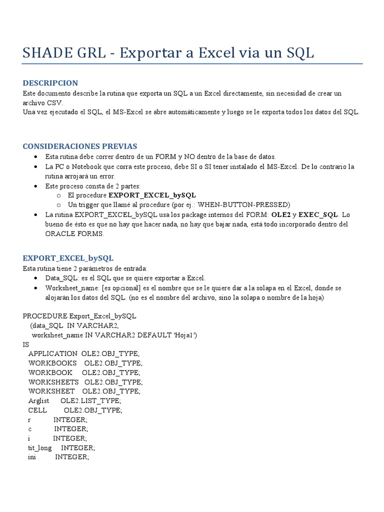 Oracle Forms - Exportar A Excel by SQL | PDF | SQL | Datos de computadora