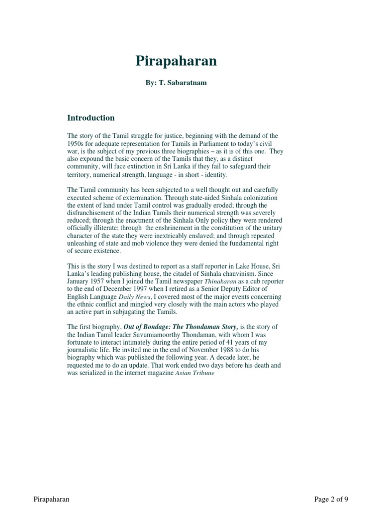 Pirabakaran Introduction | PDF | Sri Lanka | Government
