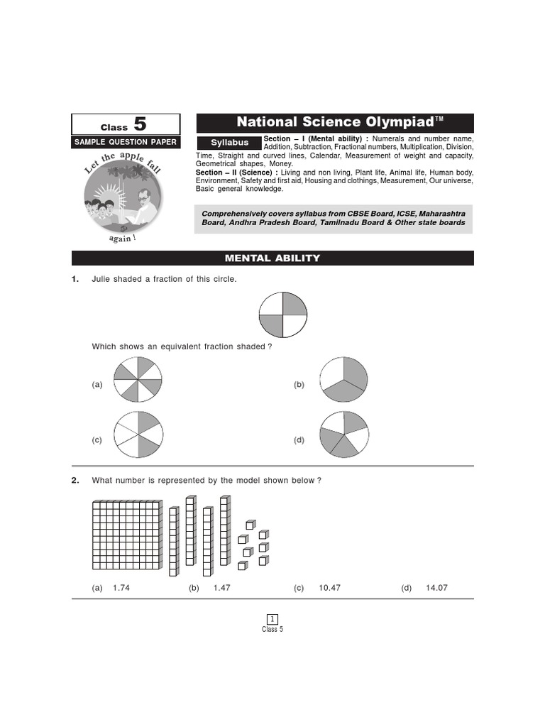 Science Olympiad Model Test Paper Class 5 | PDF | Teaching Methods ...