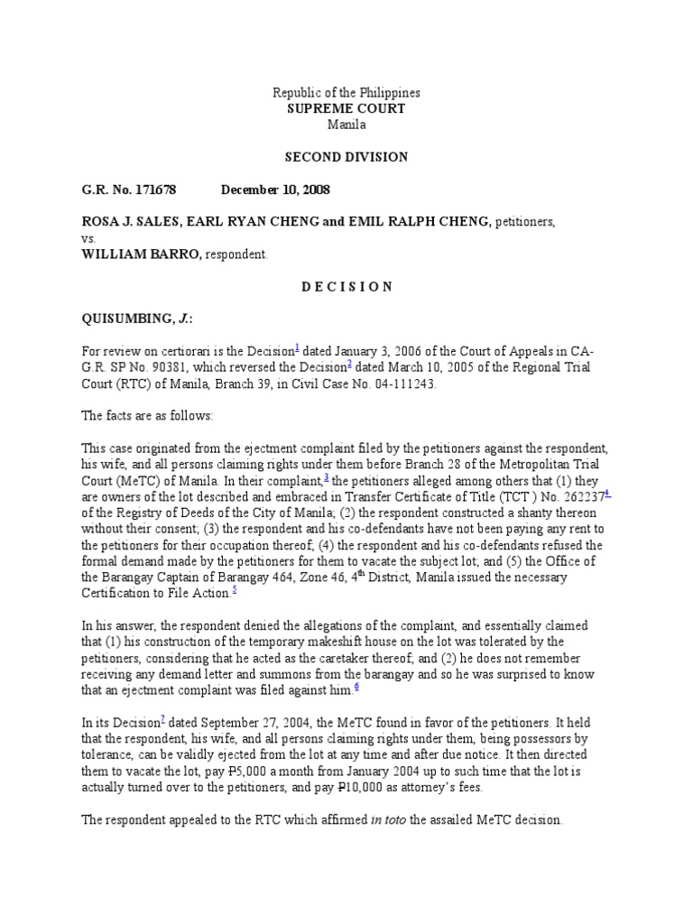 Supreme Court upholds dismissal of ejectment case | PDF | Estoppel ...