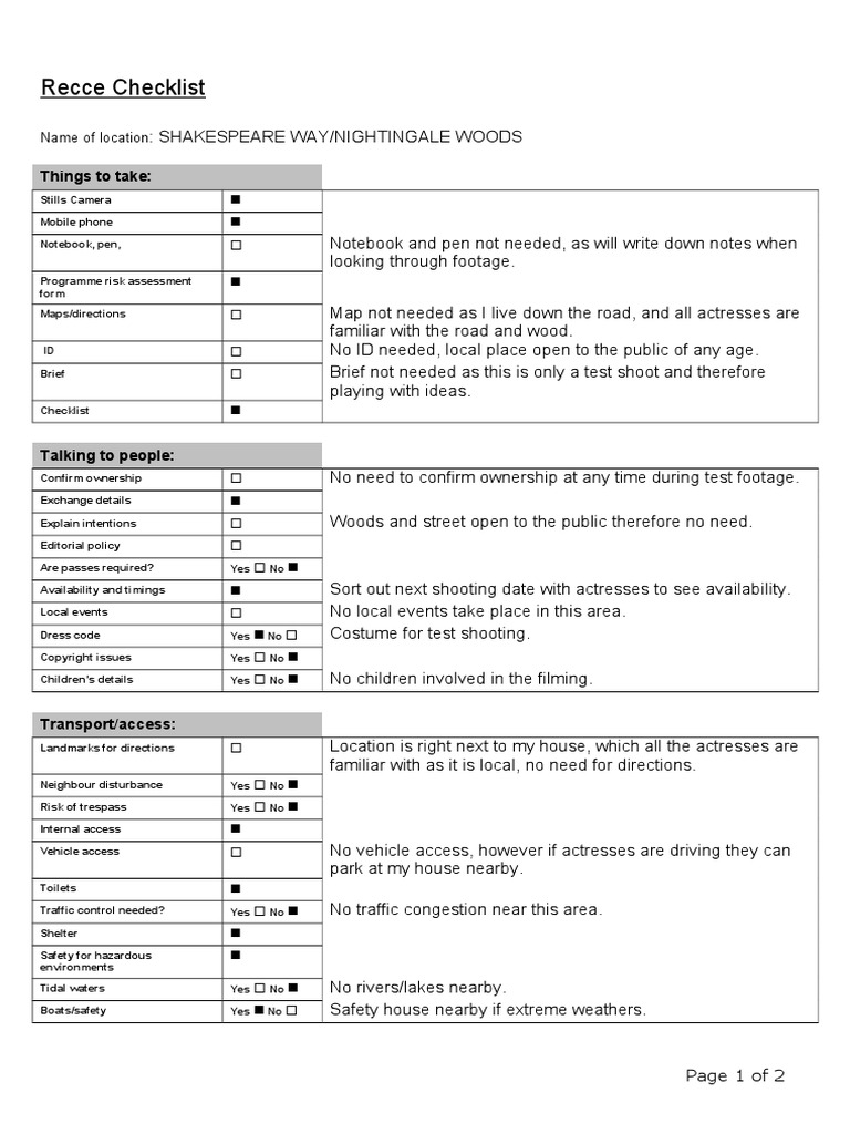 Recce Checklist: Things To Take | PDF | Transport