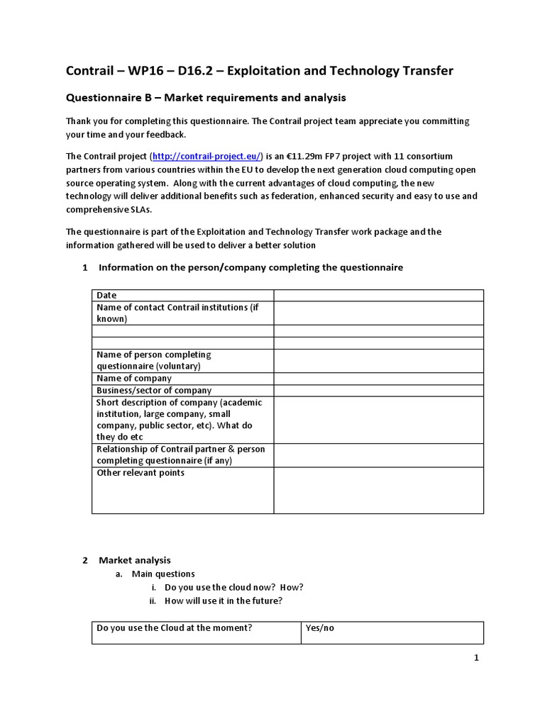 Contrail D16.2 - Questionnaire B (To Send) | PDF | Cloud Computing | Usability