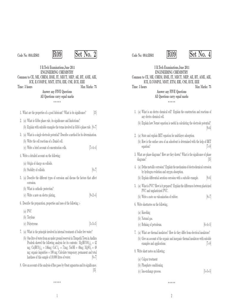 ECE Question Papers - Chemistry - 1 Sem | PDF | Battery (Electricity ...