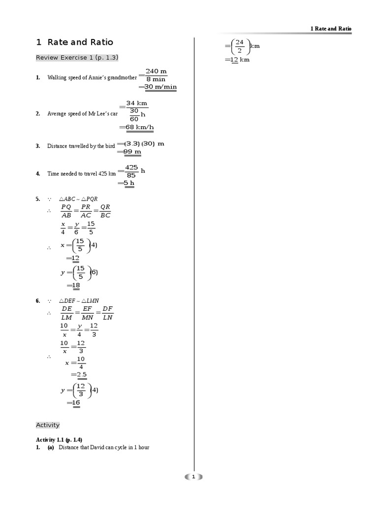 1 Rate and Ratio: Review Exercise 1 (P. 1.3) | PDF | Magnesium | Rectangle