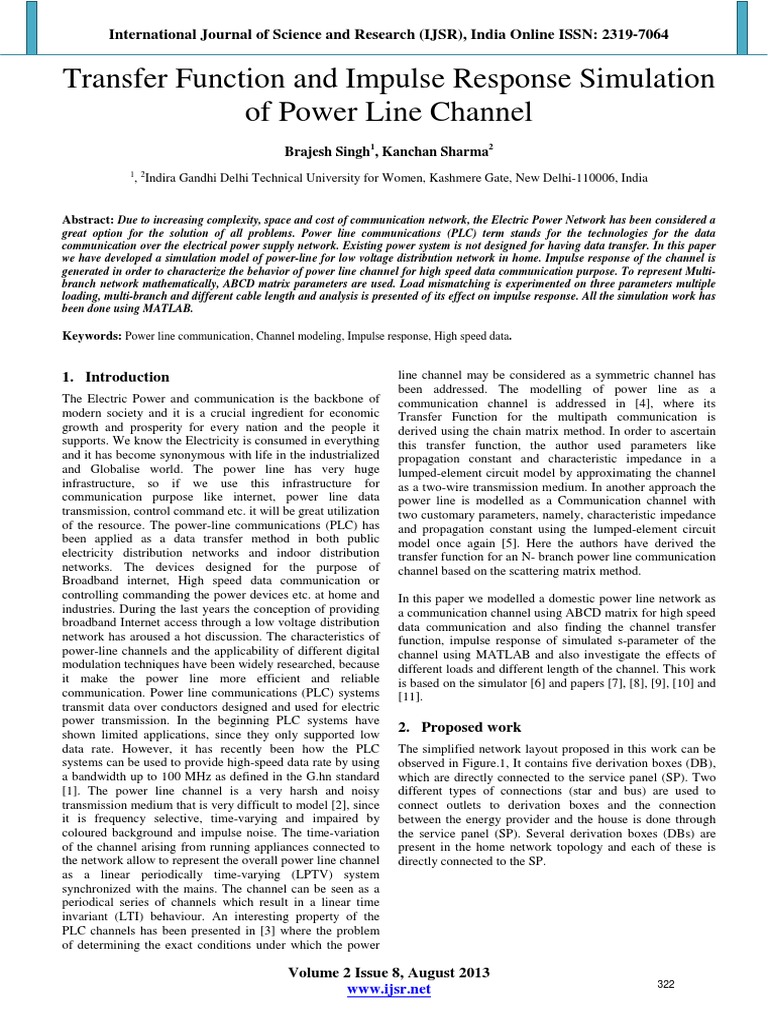 Transfer Function and Impulse Response Simulation of Power Line Channel ...
