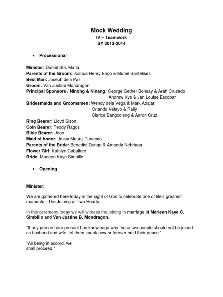 Mock Wedding: in This Ceremony Today We Will Witness The Joining | PDF ...