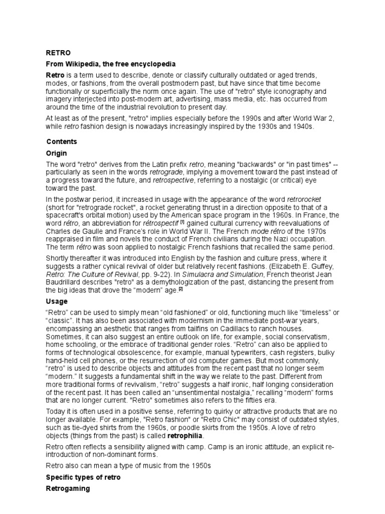 Understanding Retro: Definition & Era | PDF | Clothing | Leisure